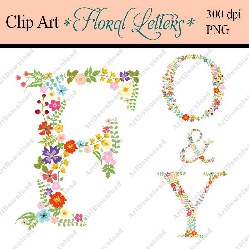 Initials Floral Letters Digital Monogram Letter Clip Art - Etsy