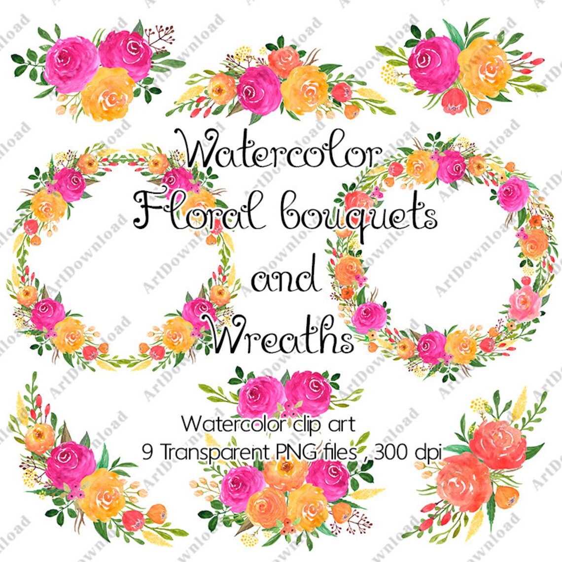 Watercolor Floral Clip Art Hand Painted Watercolour Flowers - Etsy