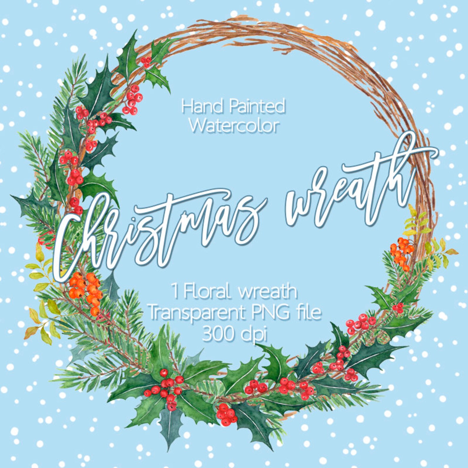 Christmas Wreath Clip Art Watercolor Christmas Clipart | Etsy