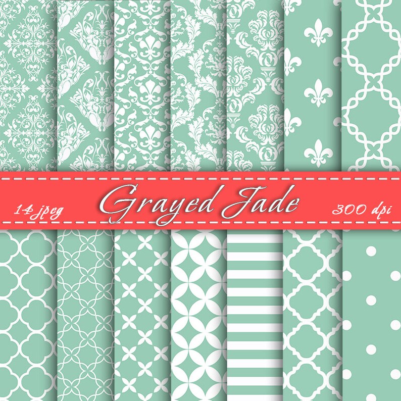 INSTANT DOWNLOAD - Grayed Jade Digital Papers, Digital Downloads ...