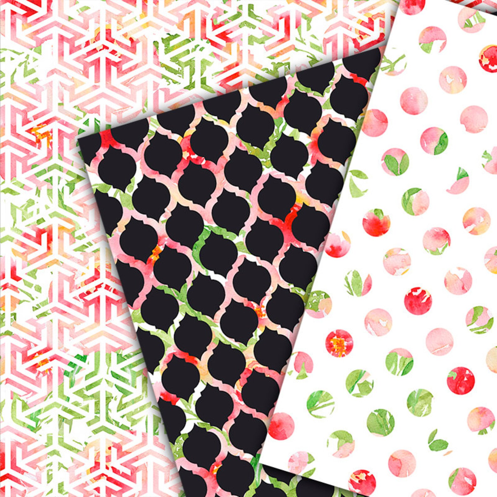 Watercolor Floral Digital Paper Chevron Polkadots Stripes - Etsy