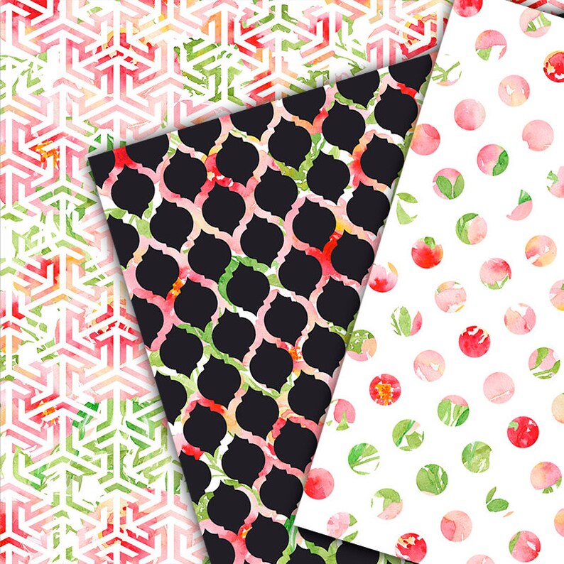 Watercolor Floral Digital Paper Chevron Polkadots Stripes - Etsy