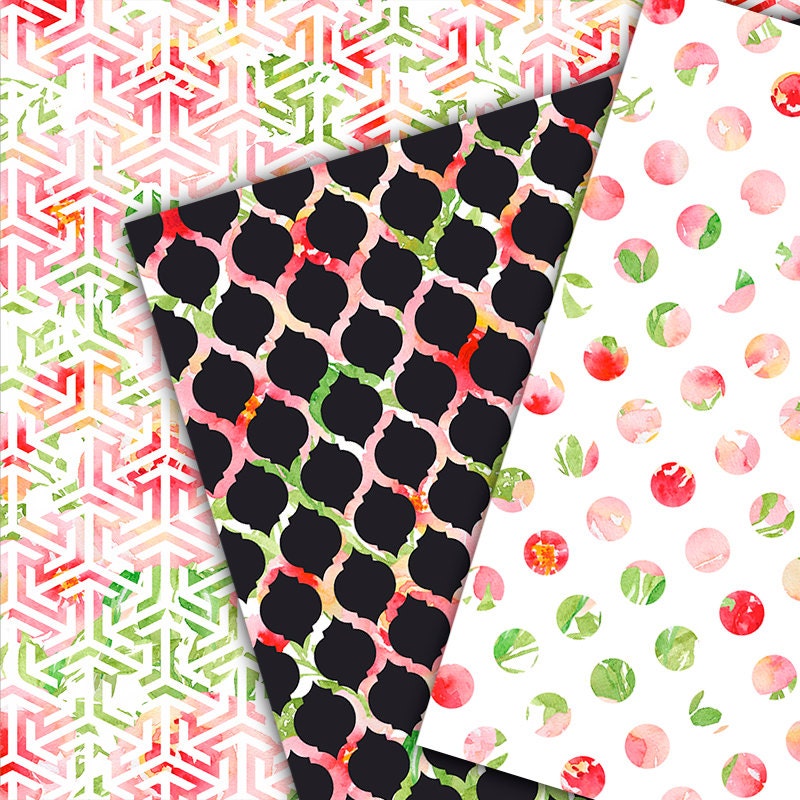 Watercolor Floral Digital Paper Chevron Polkadots Stripes - Etsy