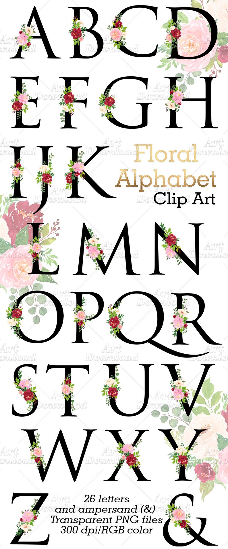 Clip Art Floral Alphabet Wedding Monogram Letters Floral - Etsy