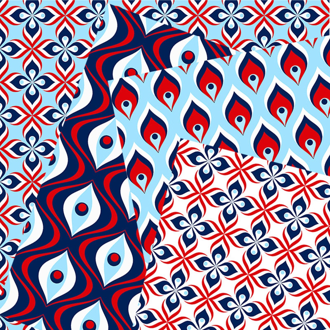 Blue Red and White Digital Paper Digital Scrapbooking Paper - Etsy