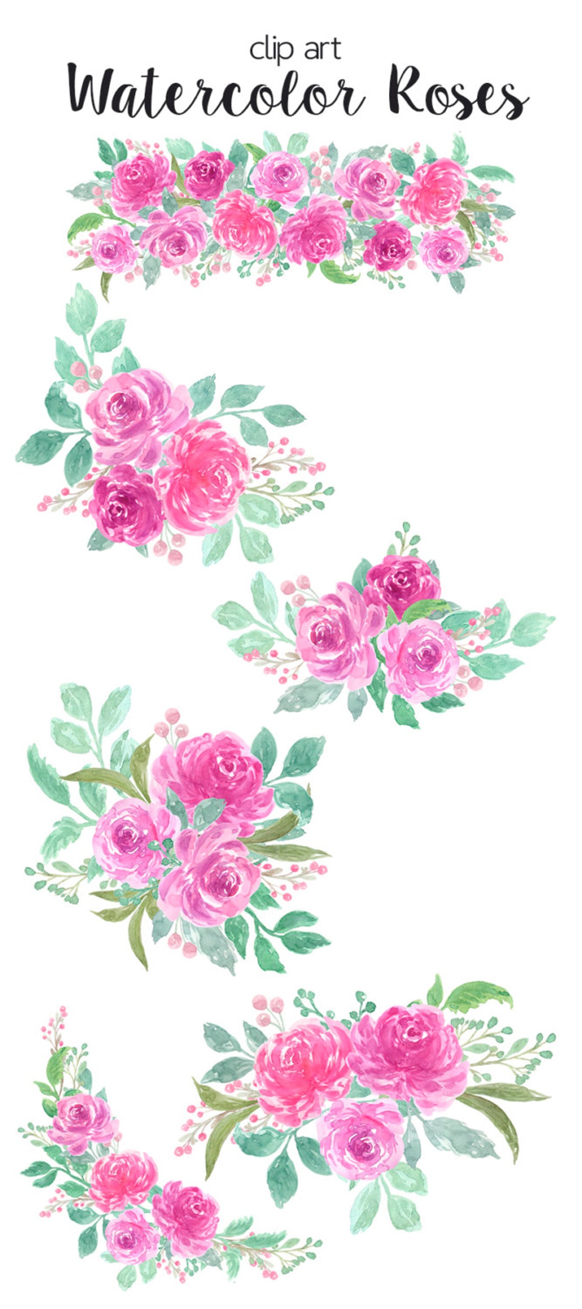 Watercolor Flower Clipart - Watercolor Roses Clip Art, Floral Border ...