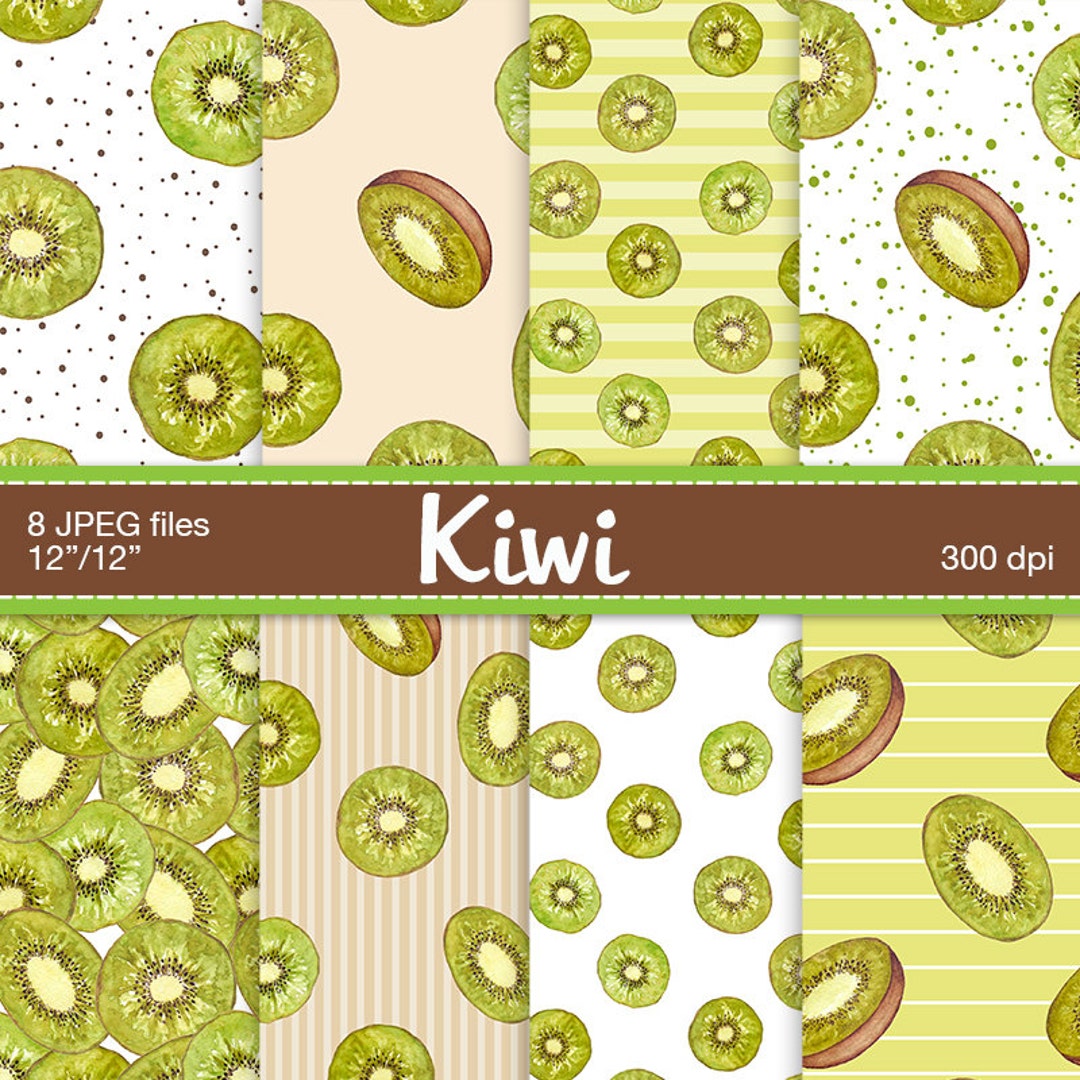 Kiwi Digital Papers - Watercolor Fruit Paper, Digital Scrapbooking ...
