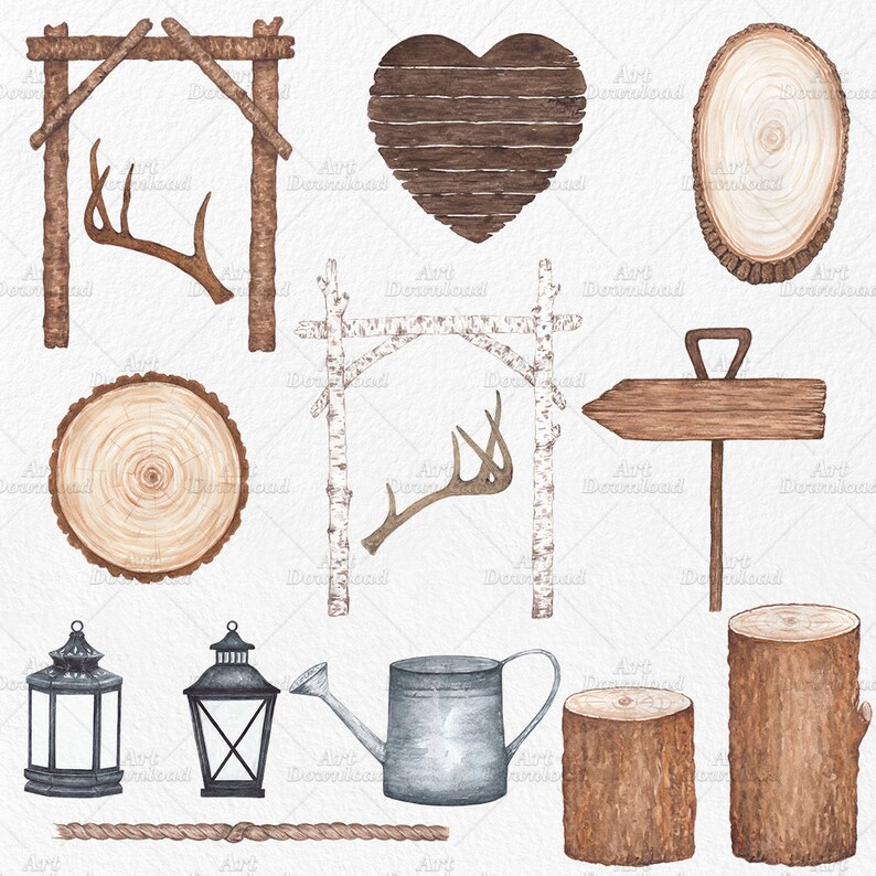 Watercolor Rustic Wedding Clipart Rustic Flowers Trees - Etsy UK