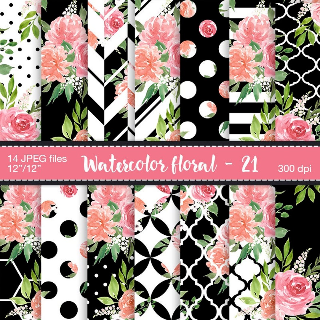 Floral Digital Paper - Watercolor Florals, Digital Art, Digital Paper ...