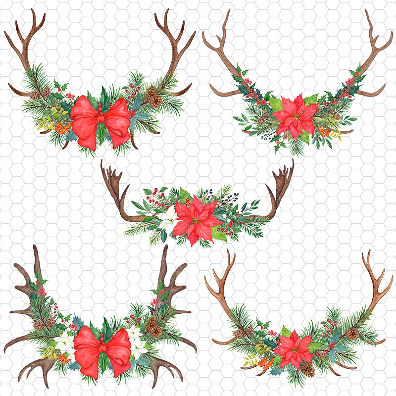 Christmas Antler Clipart Floral Antlers Clip Art Watercolor | Etsy