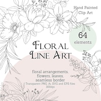 Flower Line SVG Bundle, Botanical Line Art SVG, Clipart, Hand Drawn ...