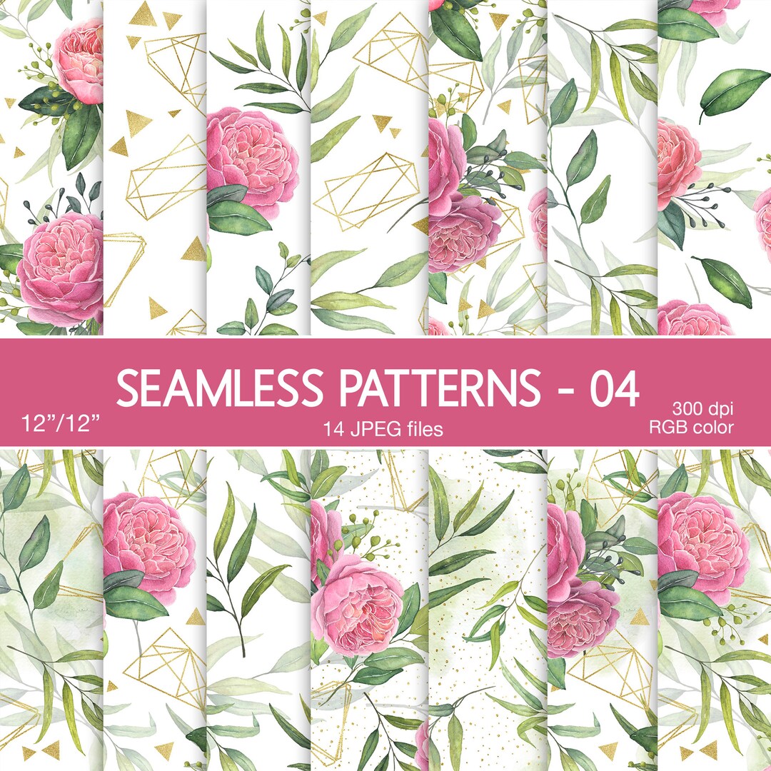 Seamless Floral Digital Paper, Watercolor Digital Paper, Leaves Digital ...