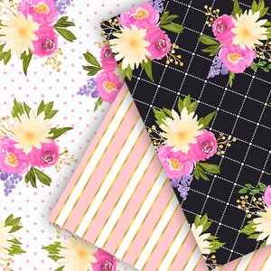 Watercolor Floral Digital Paper - Floral Patterns Roses Gold Foil ...