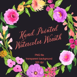 Watercolor Flower Wreath - Digital Floral Frame, Hand Painted Wreath ...