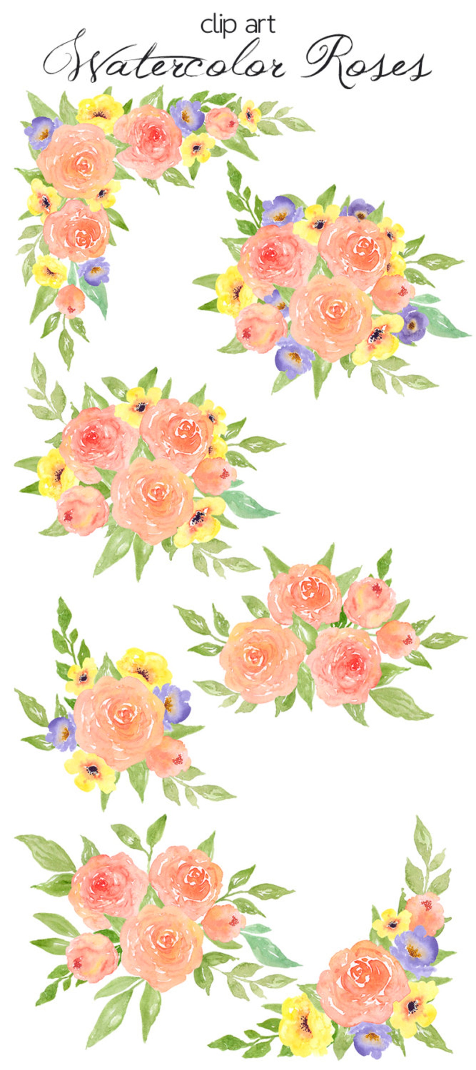 Hand Painted Floral Clip Art Watercolor Flowers Clipart, Watercolor ...