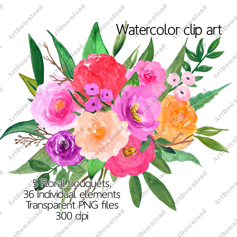 Flower Clipart Watercolour Peonies and Roses Watercolor | Etsy
