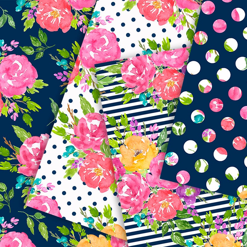 Floral Digital Paper, Watercolor Floral, Digital Paper, Planner ...