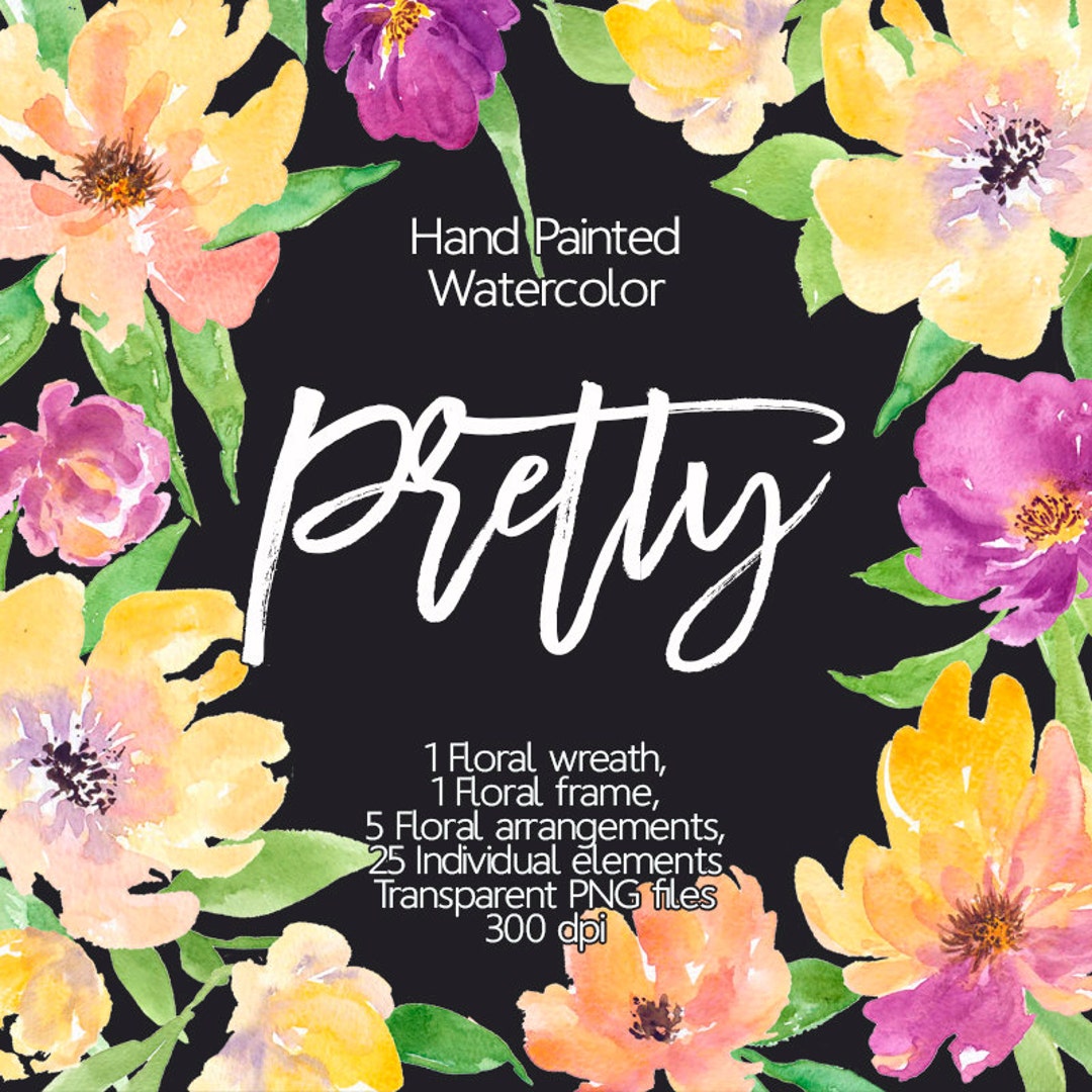 Watercolor Floral Clipart - Hand Painted Floral Clipart, Watercolor ...