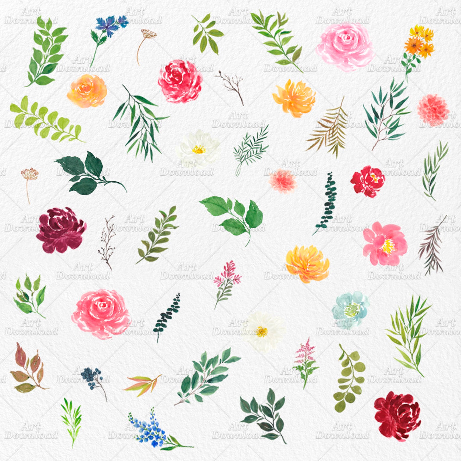 Watercolor Rustic Floral Clipart Flower Watercolour Clipart - Etsy