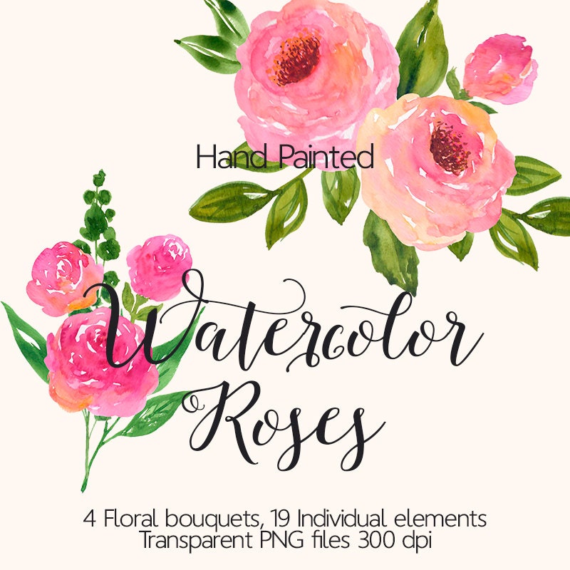 Watercolour Flower Clip Art Hand Painted Watercolor Roses | Etsy Canada