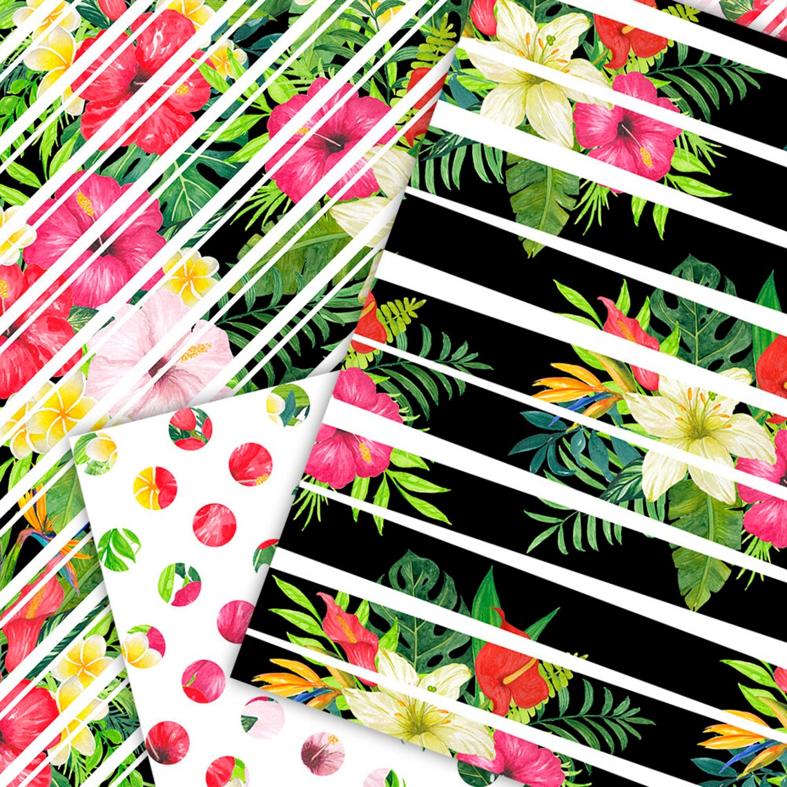 Tropical Digital Paper Watercolor Tropical Flowers Summer - Etsy