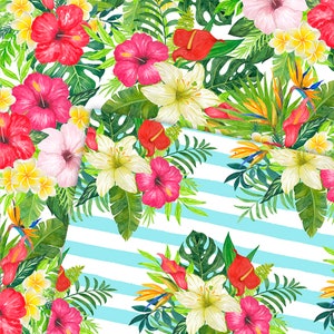 Tropical Digital Paper, Watercolor Tropical Flowers, Summer Digital ...
