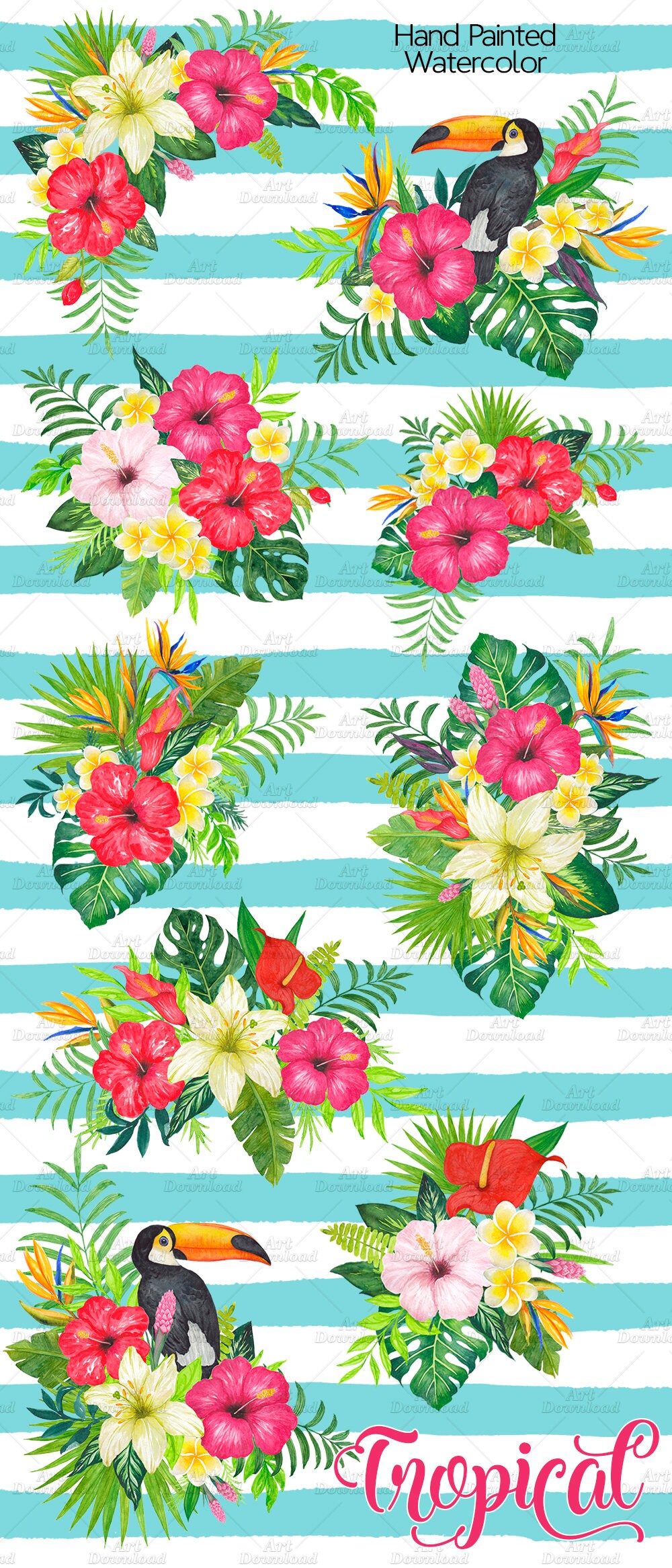 Watercolor Tropical Flowers Clipart, Watercolor Flower Clip Art ...