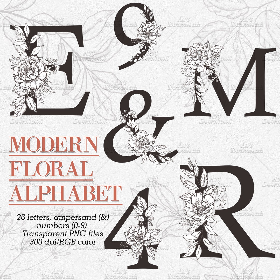 Modern Floral Alphabet, Floral Letters, Wedding Alphabet, Floral ...