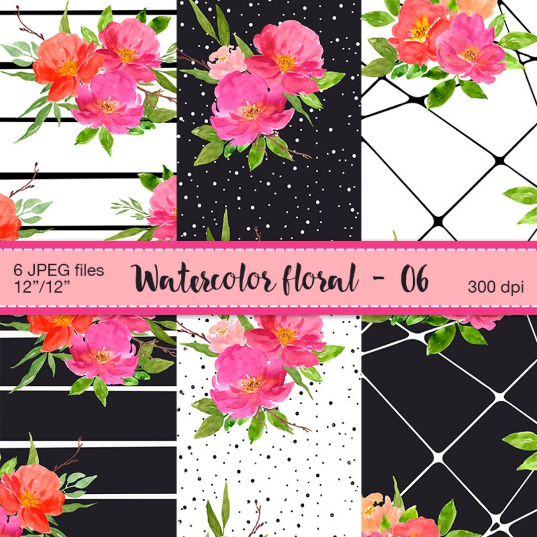 Watercolor Floral Digital Papers - Digital Scrapbook Paper, Romantic ...