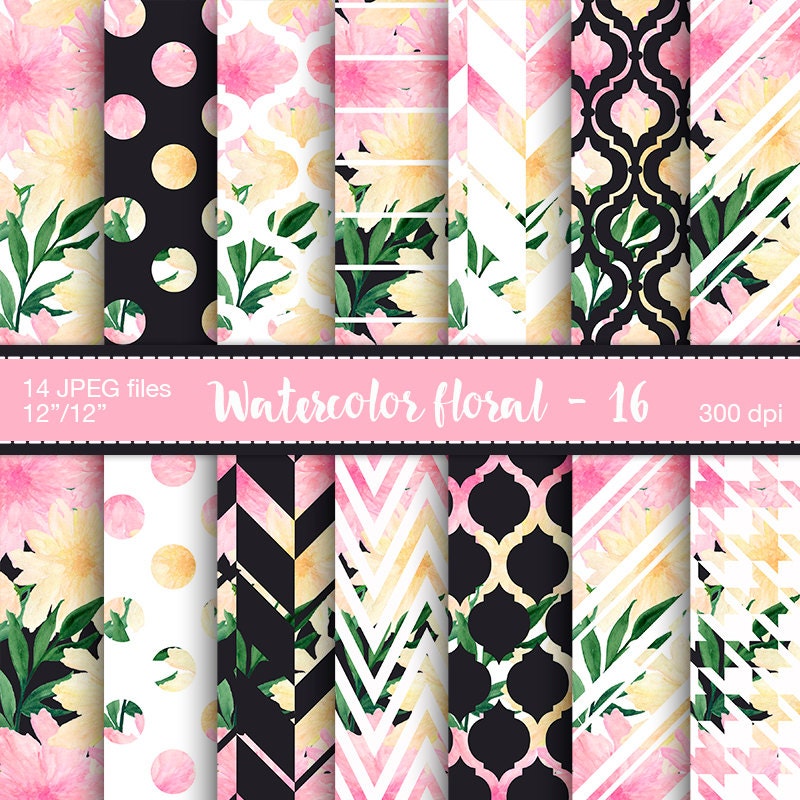 Watercolor floral paper pack Digital floral pattern Floral | Etsy