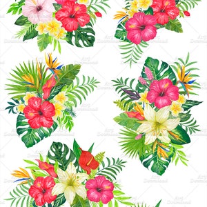 Watercolor Tropical Flowers Clipart, Watercolor Flower Clip Art ...