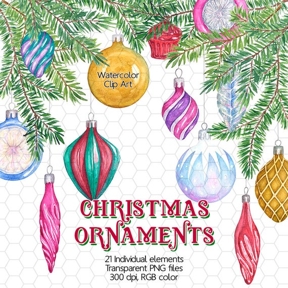 Watercolor Christmas Ornaments Clip Art Christmas Balls - Etsy UK