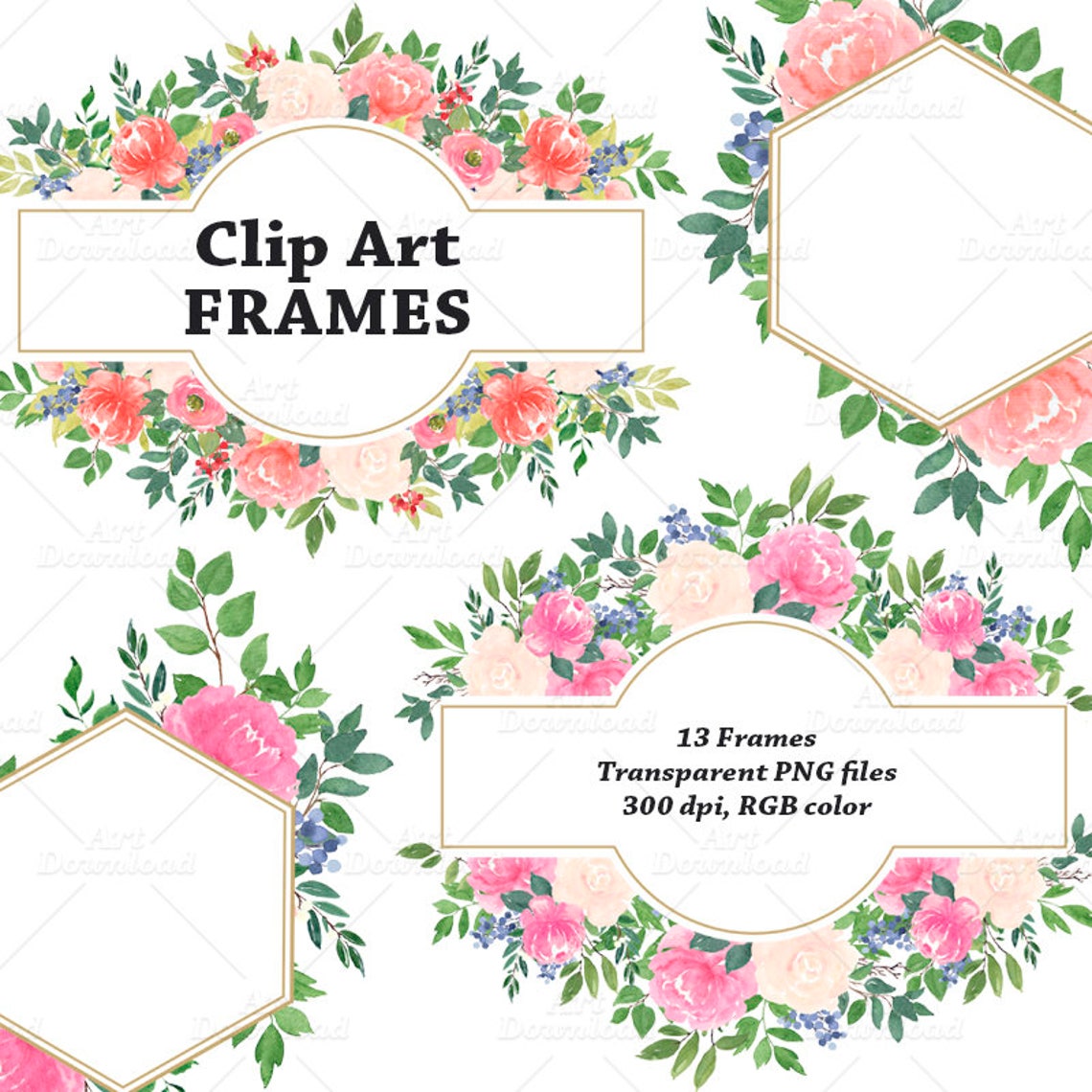 Floral Frames Clip Art Clipart Frame Watercolor Floral - Etsy