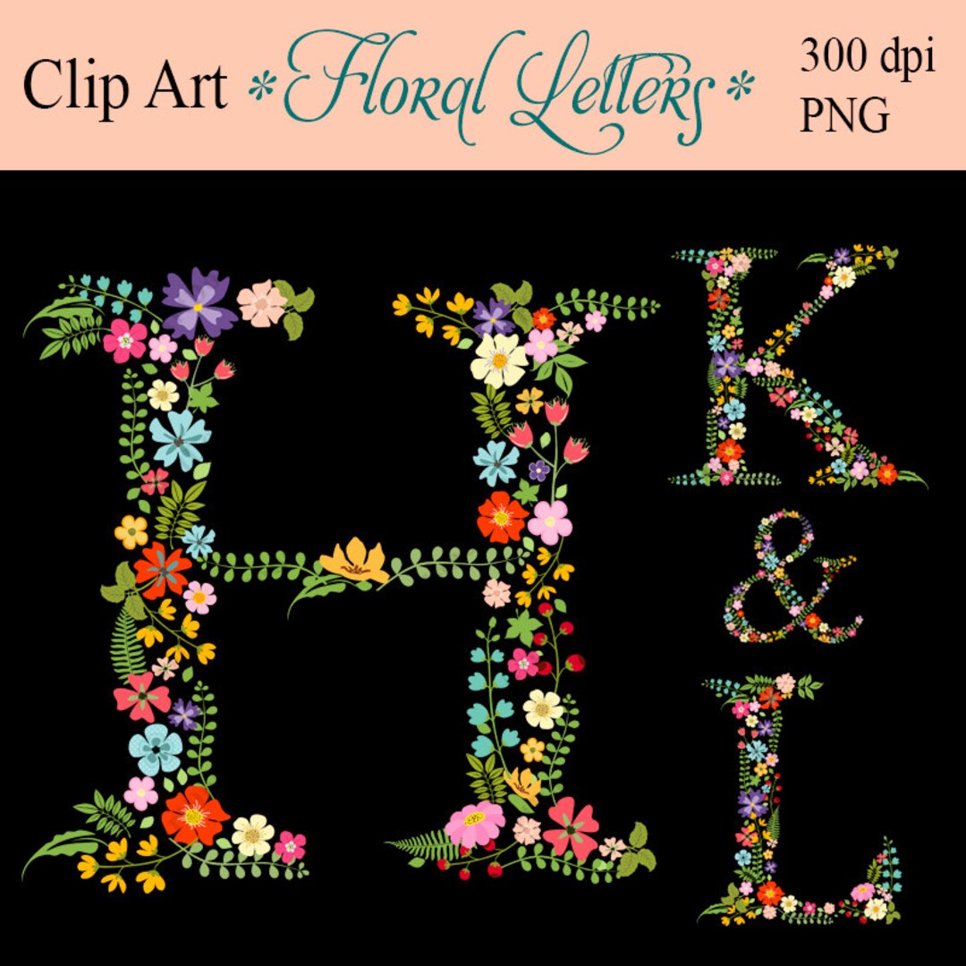 Floral Initials - Monogrammed Letters, Hand Drawn Floral Letters ...