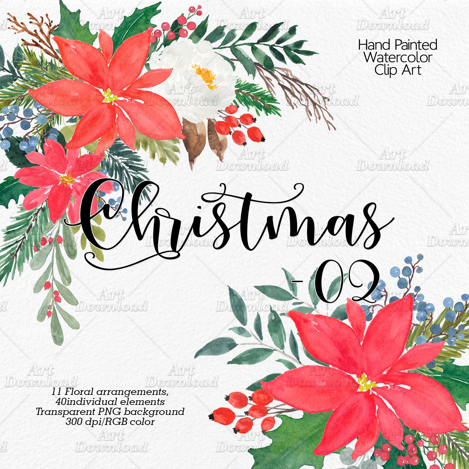 Watercolor Christmas Clip Art Floral Christmas Winter - Etsy