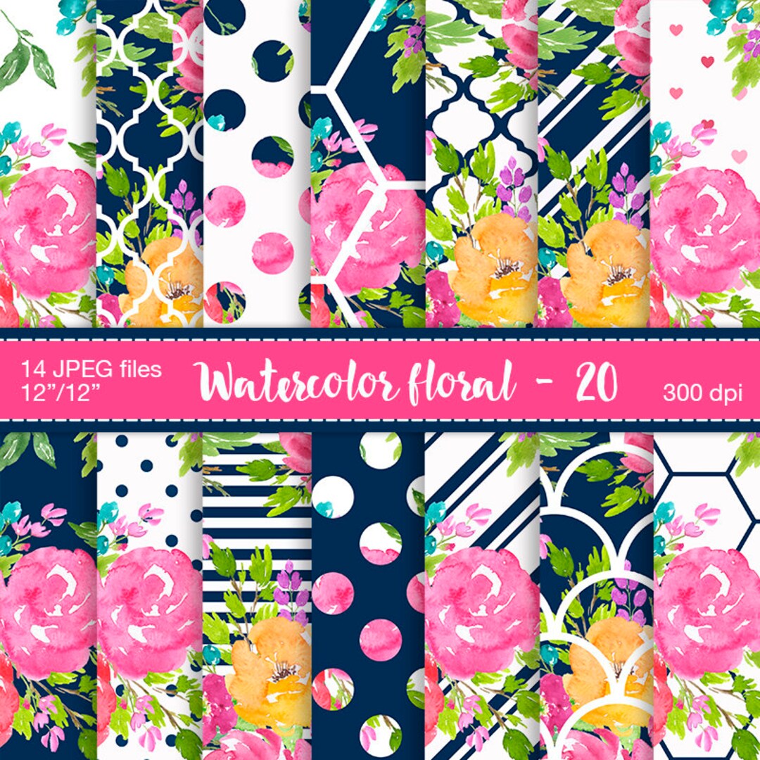 Floral Digital Paper, Watercolor Floral, Digital Paper, Planner ...