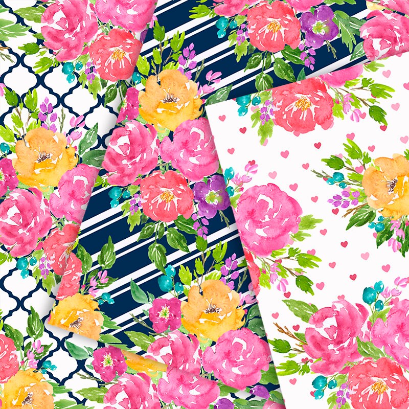 Floral Digital Paper, Watercolor Floral, Digital Paper, Planner ...