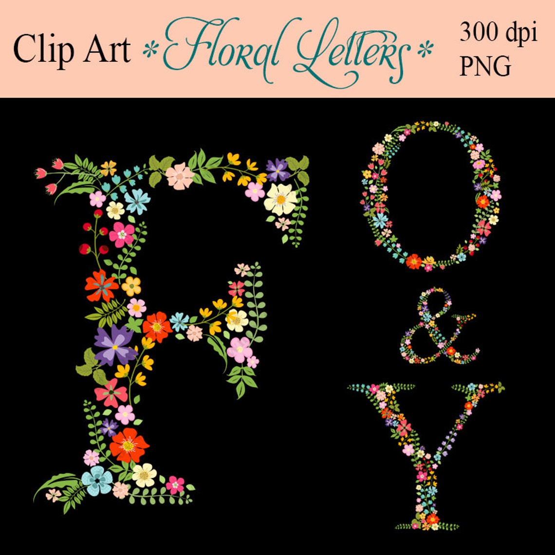 Initials Floral Letters Digital Monogram Letter Clip Art - Etsy