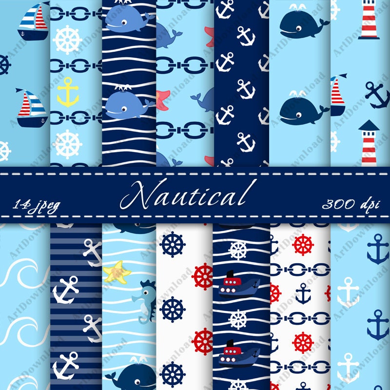 Nautical Digital Scrapbooking Papers Digital Downloads | Etsy