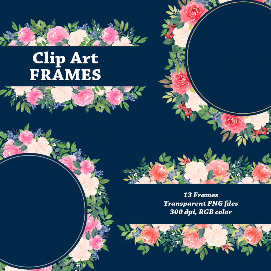 Floral Frames Clip Art Clipart Frame Watercolor Floral - Etsy