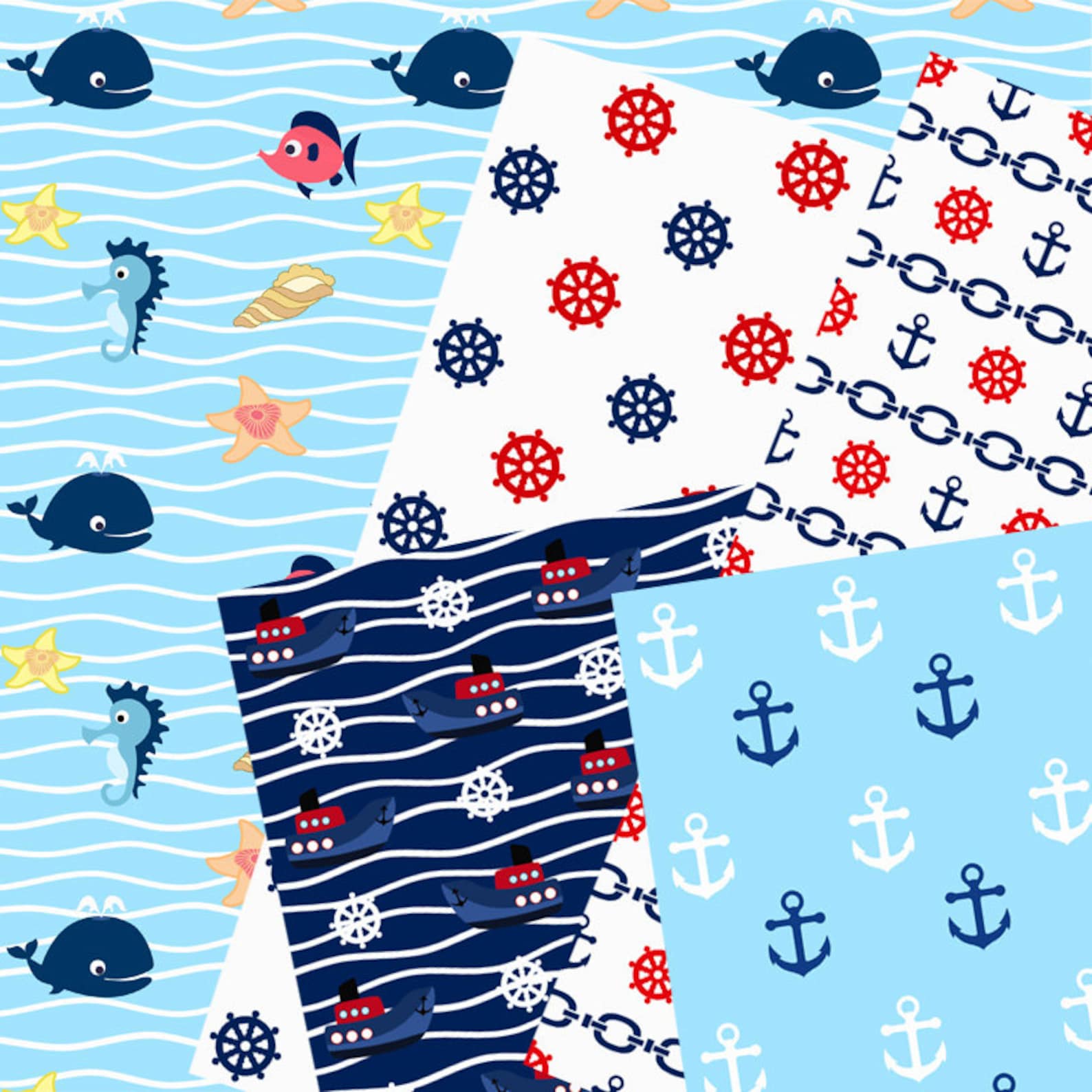 Nautical Digital Scrapbooking Papers, Digital Downloads, Scrapbook ...