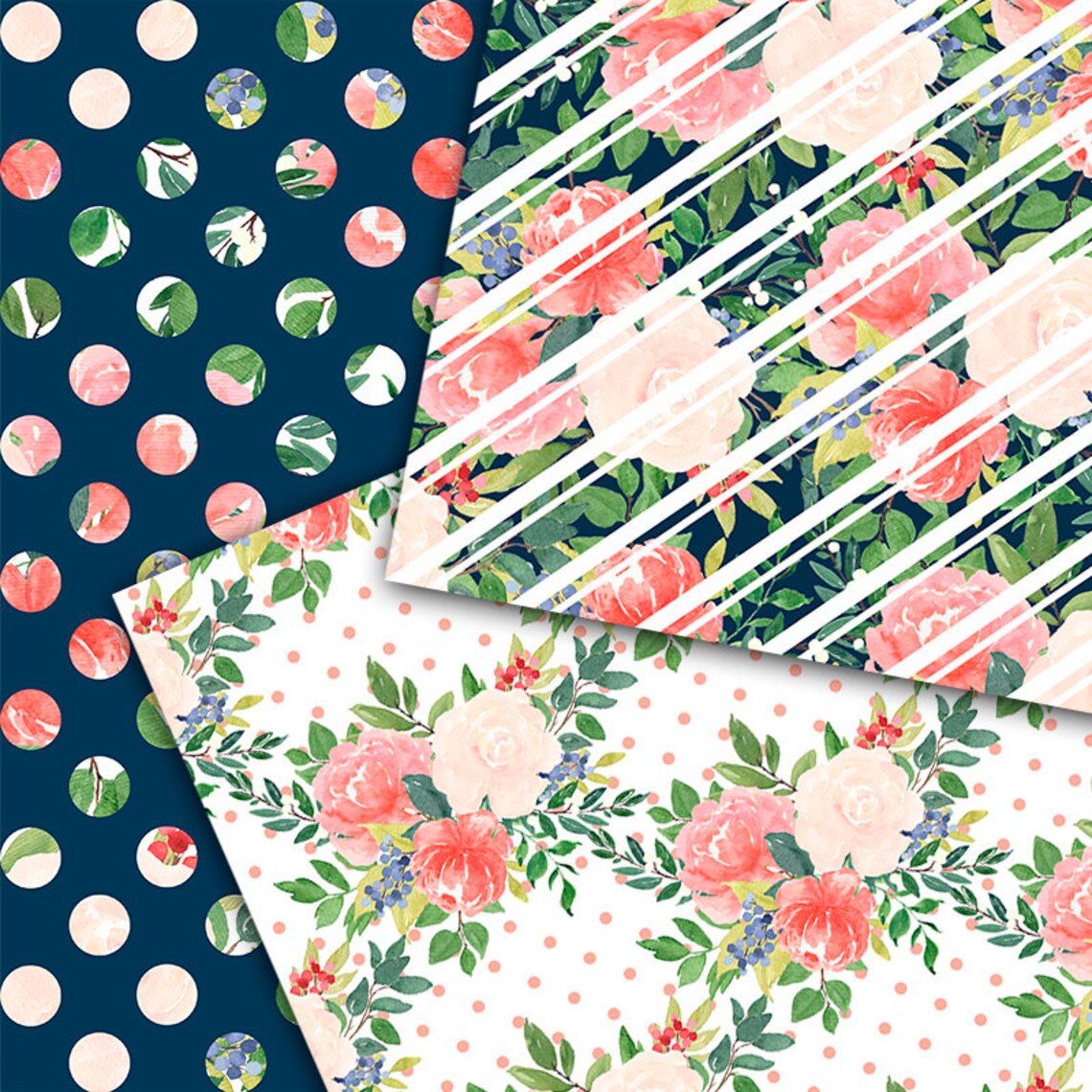 Watercolor digital paper Floral digital paper Peony and rose | Etsy