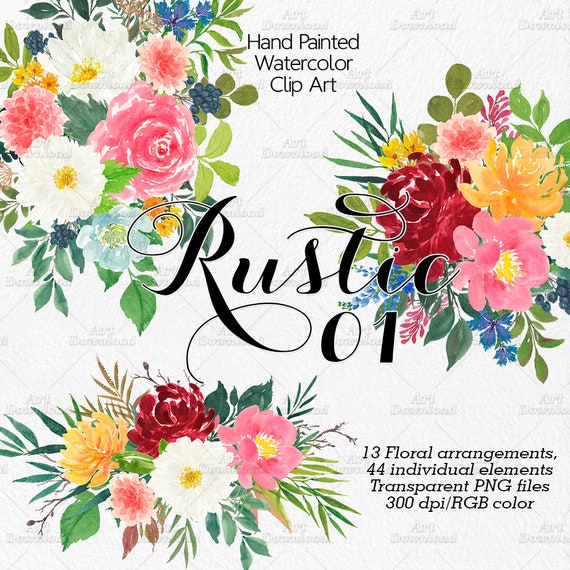 Watercolor Rustic Floral Clipart Flower Watercolour Clipart - Etsy Ireland