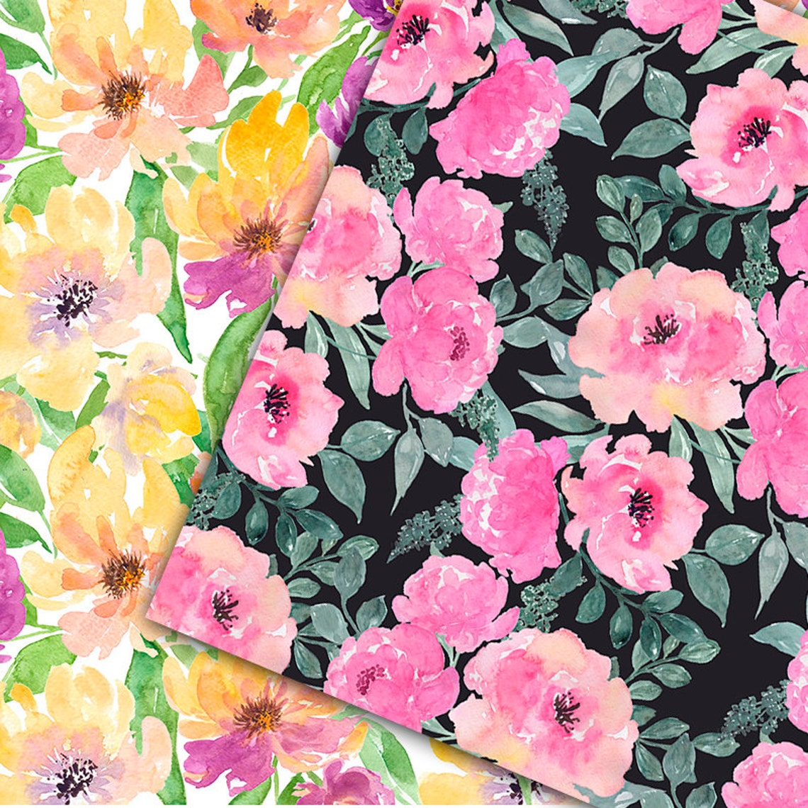 Watercolor flower digital paper Watercolor floral | Etsy