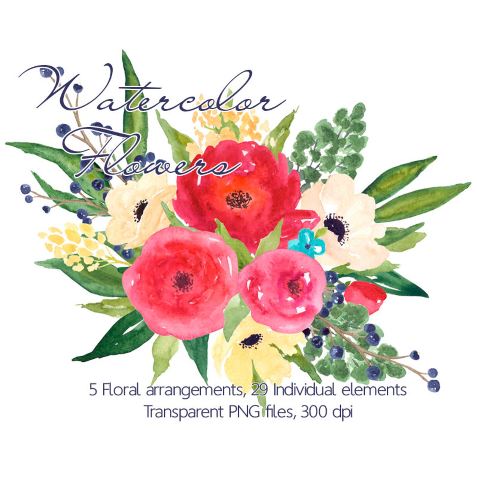 Watercolor Flowers Clipart Hand Painted Flowers Watercolor | Etsy