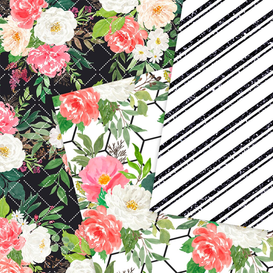 Floral Digital Paper Pack Watercolor Digital Paper Romantic | Etsy