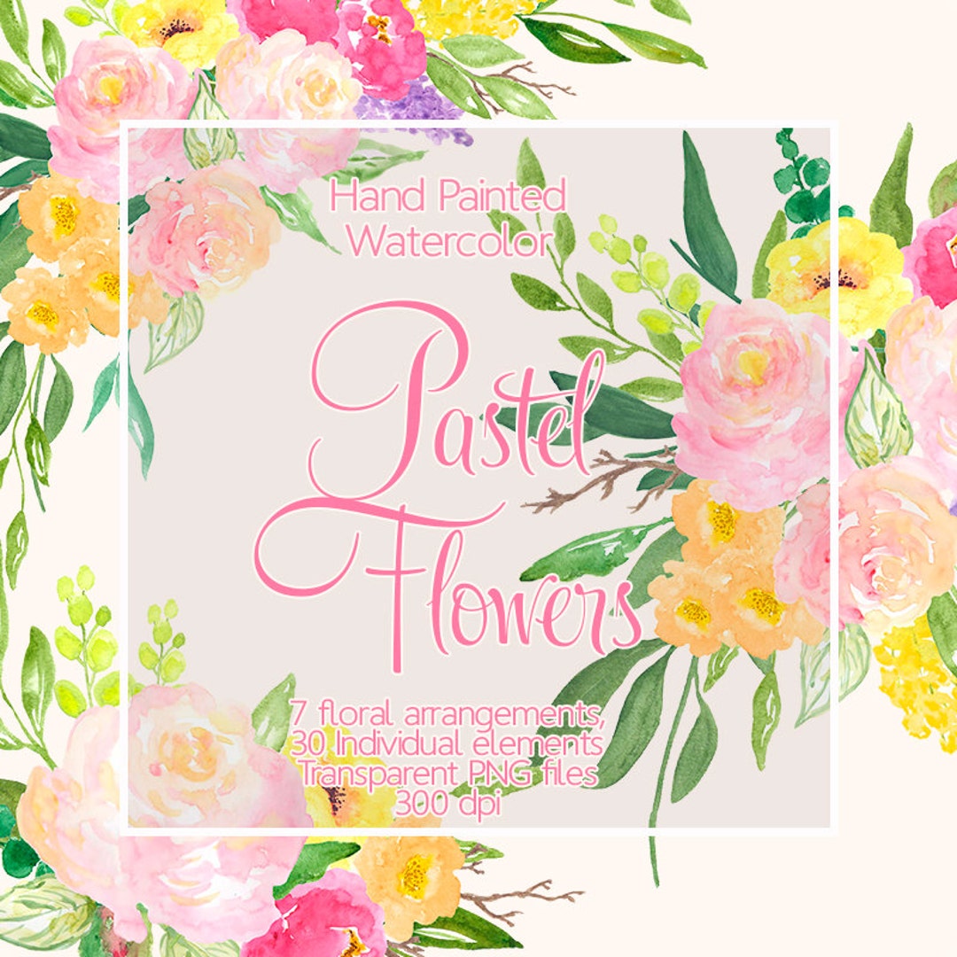 Watercolor Flower Clipart - Pastel Watercolor Flowers, Pink Floral Clip ...