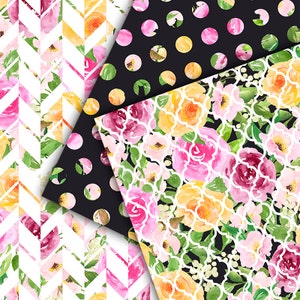 Watercolor Floral Digital Papers - Roses Watercolor Digital Paper ...