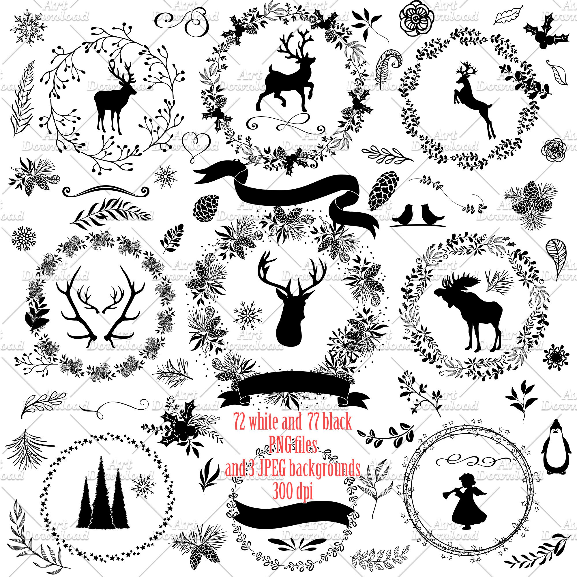 Graphic Christmas pack Christmas Clipart Winter digital clip | Etsy