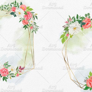 Floral Golden Frames Clipart, Polygonal Digital Gold Frame, Printable ...